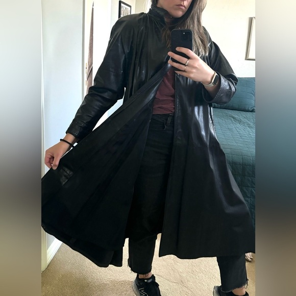 Vintage | Jackets & Coats | Vintage 8s Remy Black Leather Swing Trench ...